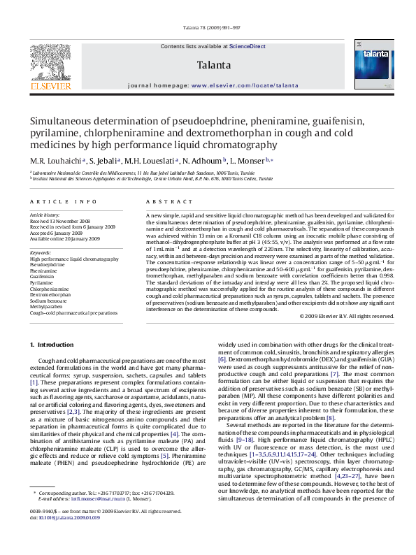 (PDF) Simultaneous determination of pseudoephdrine, pheniramine ...