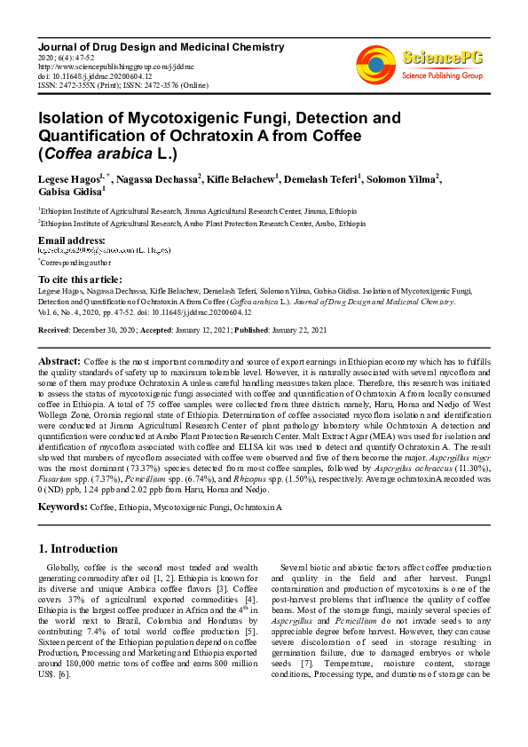 (PDF) Isolation of Mycotoxigenic Fungi, Detection and Quantification of Ochratoxin A from Coffee ...
