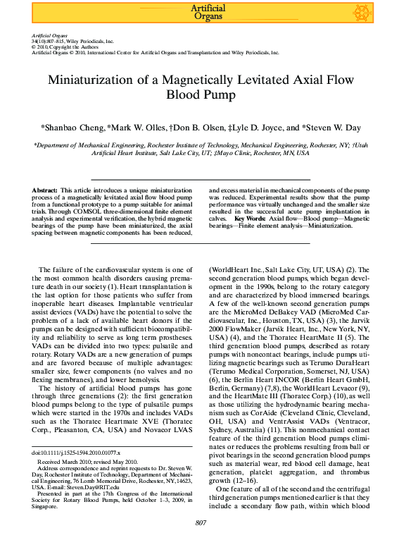 (PDF) Miniaturization of a Magnetically Levitated Axial Flow Blood Pump