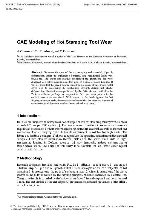 (PDF) CAE Modeling of Hot Stamping Tool Wear