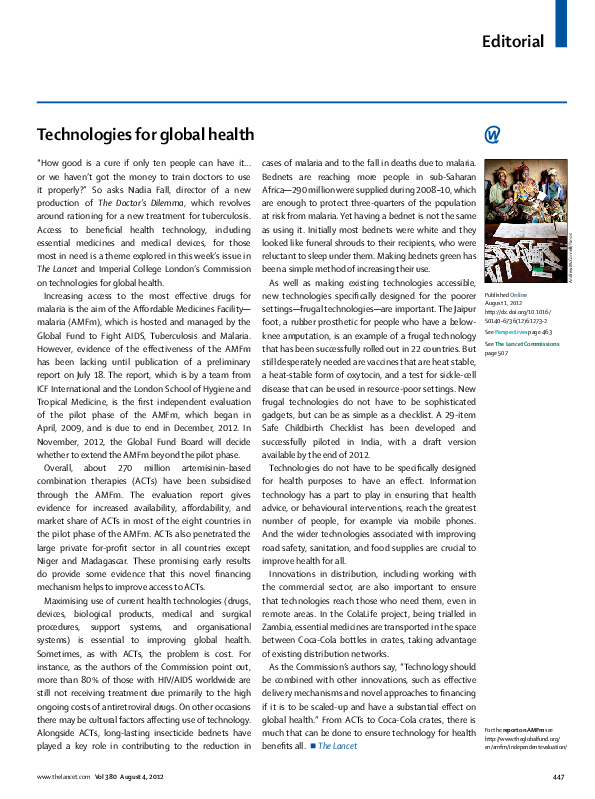 (PDF) Technologies for global health