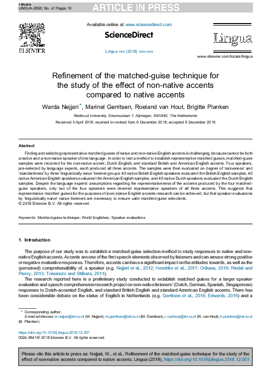 (PDF) Refinement of the matched-guise technique for the study of the ...