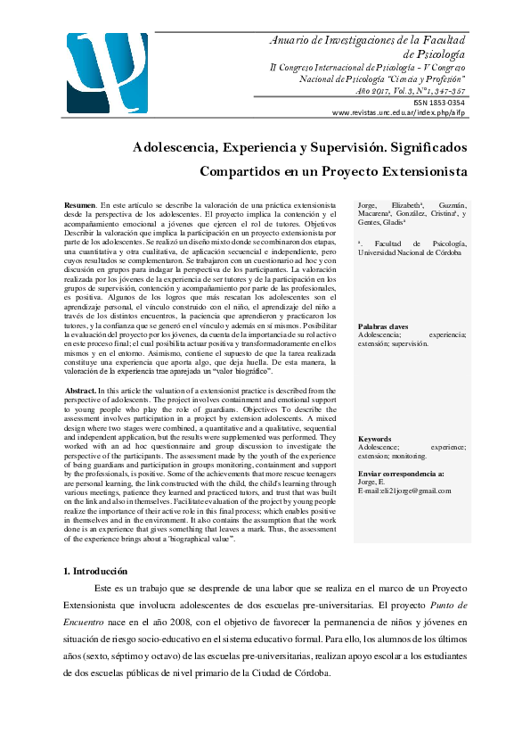(PDF) Adolescencia, Experiencia y Supervisión. Significados Compartidos ...