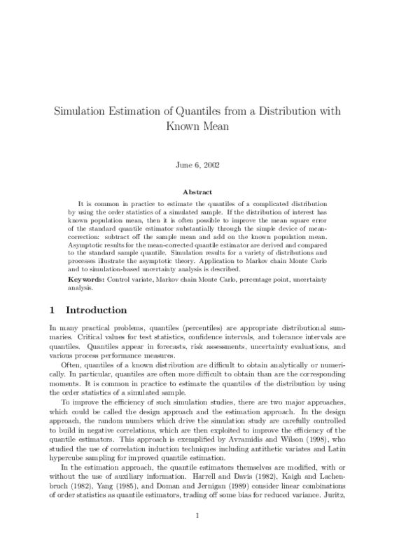 (PDF) Simulation Estimation of Quantiles From a Distribution With Known Mean