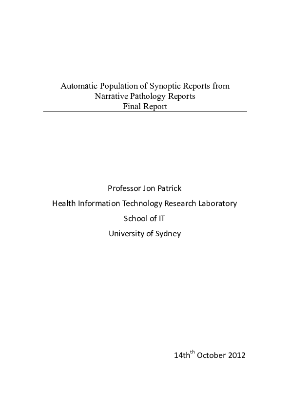 (PDF) Automatic Population of Synoptic Reports from Narrative Pathology ...