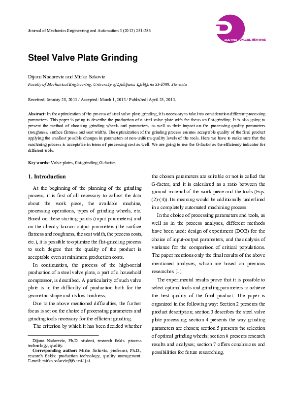 (PDF) Steel Valve Plate Grinding