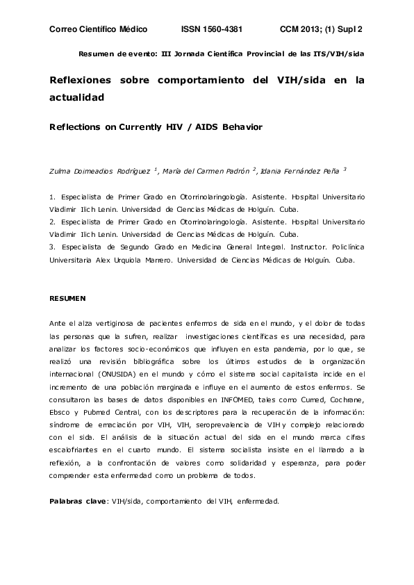 (PDF) Reflexiones sobre comportamiento del VIH/sida en la actualidad