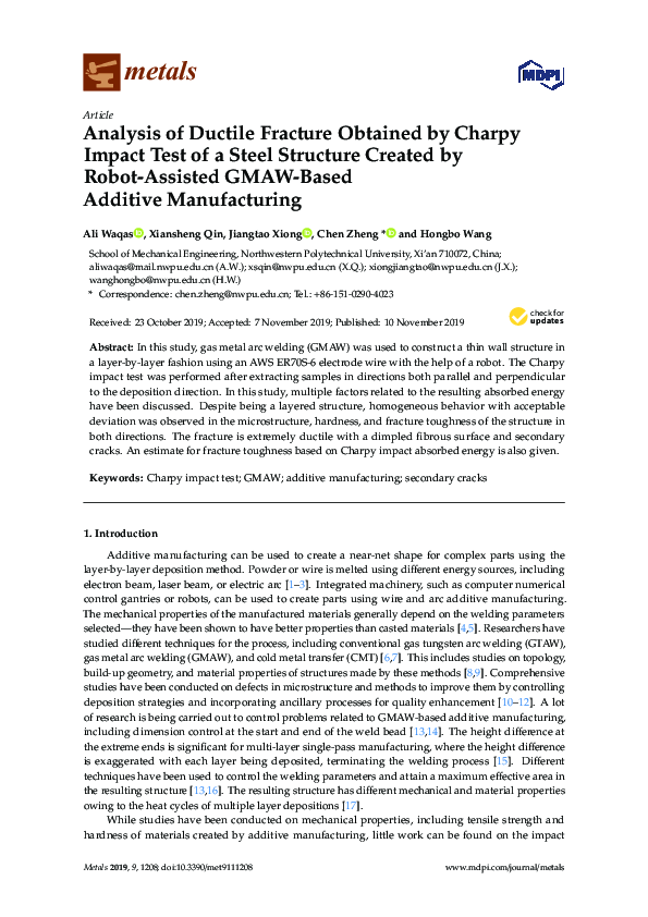 (PDF) Analysis of Ductile Fracture Obtained by Charpy Impact Test of a ...