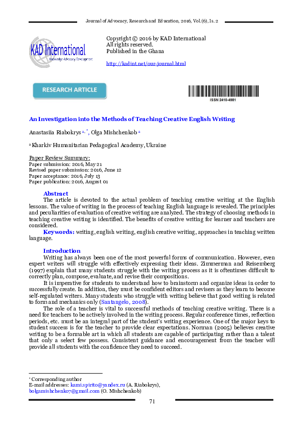 (PDF) An Investigation into the Methods of Teaching Creative English ...