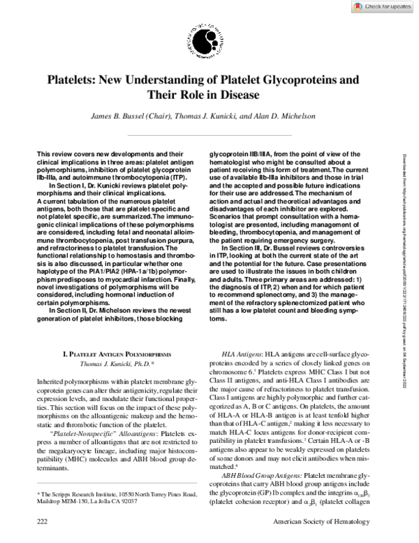 (PDF) Platelets: New Understanding of Platelet Glycoproteins and Their ...