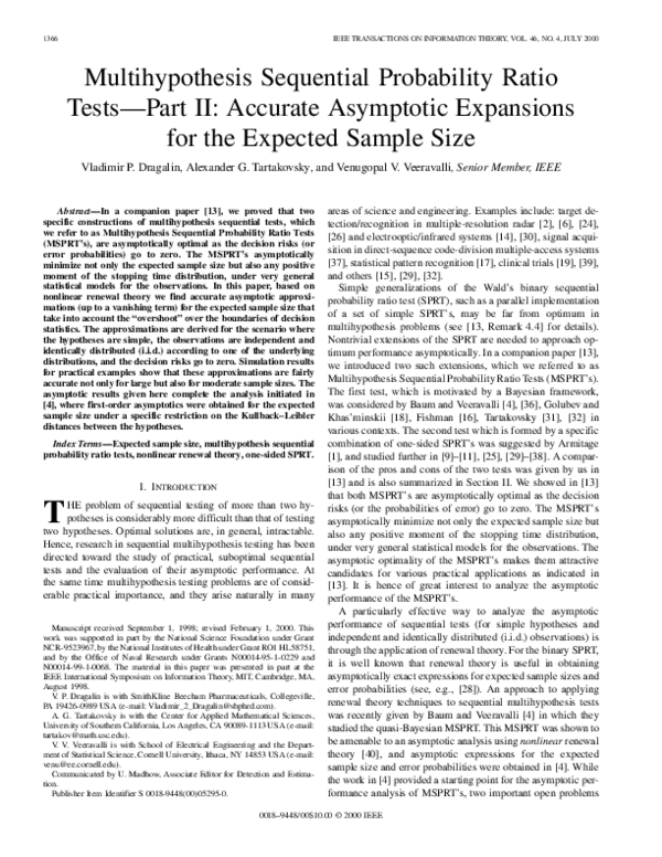 (PDF) Multihypothesis sequential probability ratio tests. II. Accurate ...