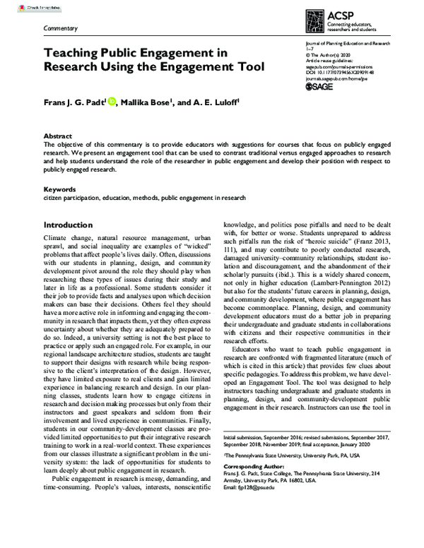 (PDF) Teaching Public Engagement in Research Using the Engagement Tool
