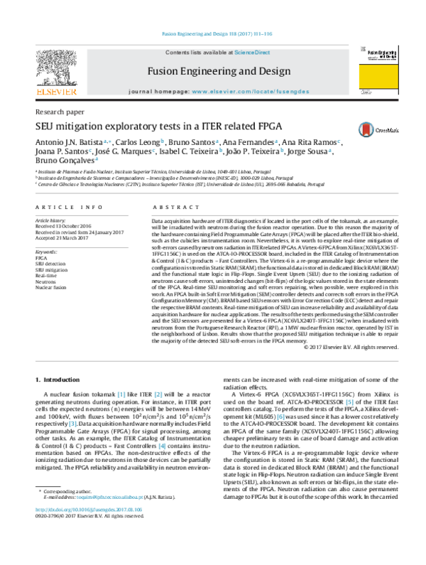 Pdf Seu Mitigation Exploratory Tests In A Iter Related Fpga