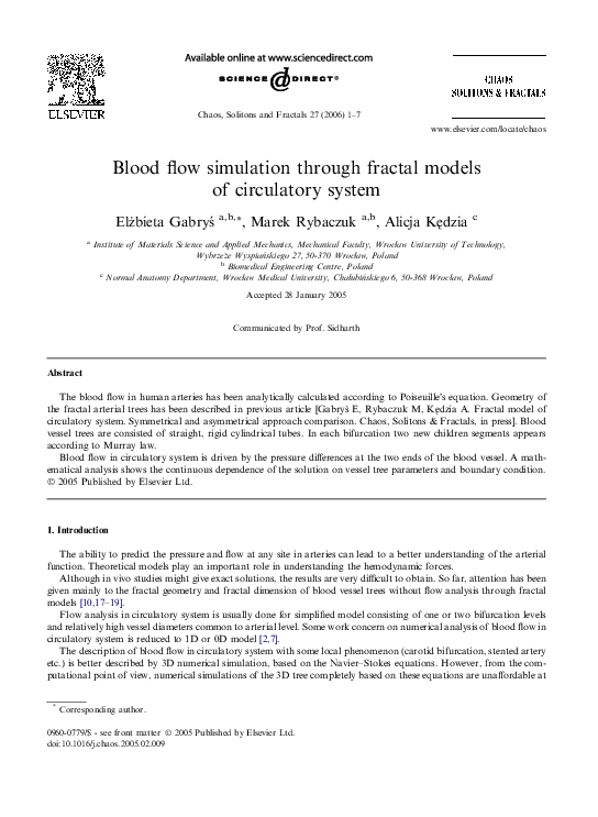 (PDF) Blood flow simulation through fractal models of circulatory system