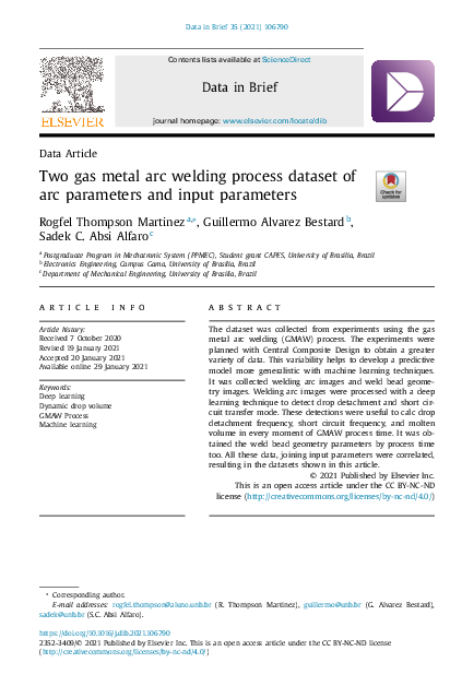 (PDF) Two gas metal arc welding process dataset of arc parameters and ...
