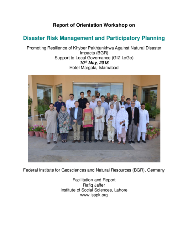 (PDF) Report of Orientation Workshop on Disaster Risk Management and ...