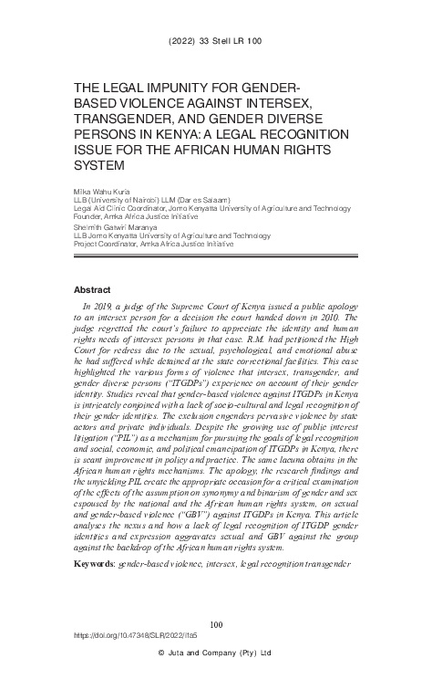 (PDF) The Legal Impunity for GBV against ITGDPs in Kenya a Legal ...