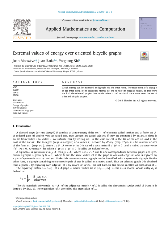 (PDF) Extremal values of energy over oriented bicyclic graphs