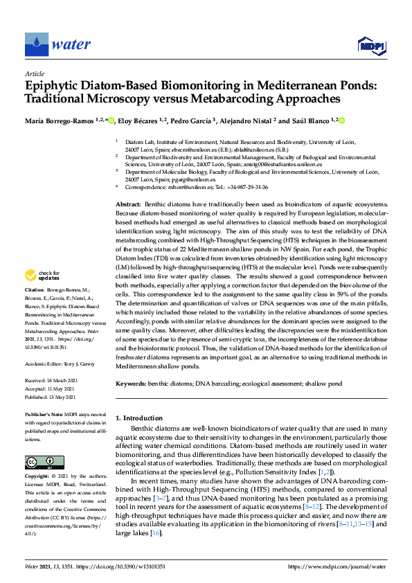 (PDF) Epiphytic Diatom-Based Biomonitoring in Mediterranean Ponds: Traditional Microscopy versus ...
