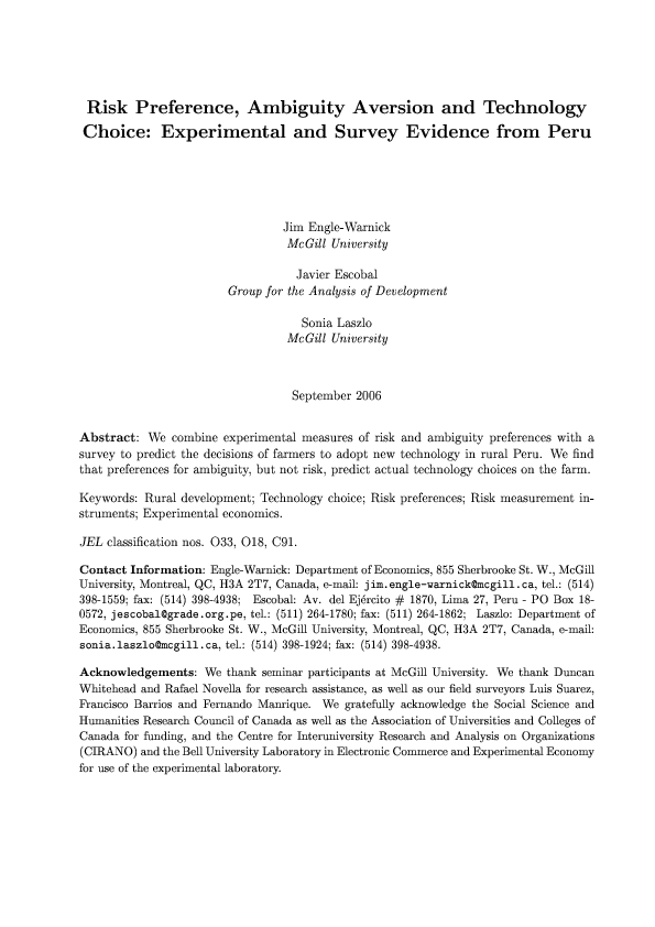 (PDF) Risk preference, ambiguity aversion and technology choice ...