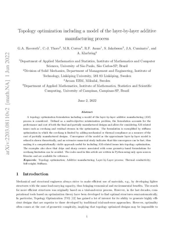 (PDF) Topology optimization including a model of the layer-by-layer additive manufacturing process