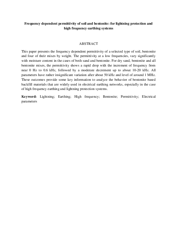 (PDF) Frequency Dependent Permittivity of Soil and Bentonite: For ...