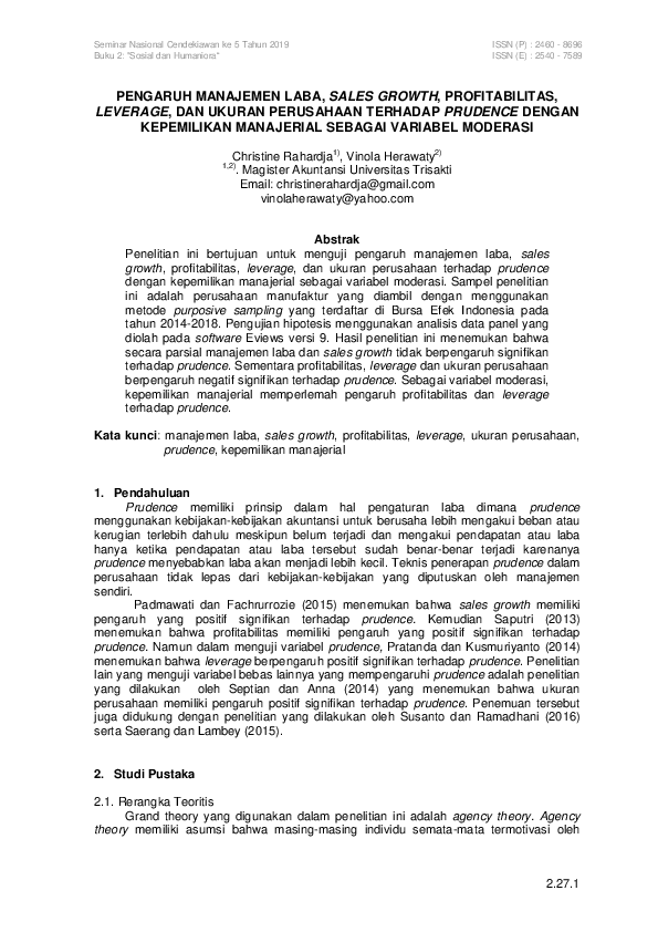 (PDF) Pengaruh Manajemen Laba, Sales Growth, Profitabilitas, Leverage, Dan Ukuran Perusahaan ...