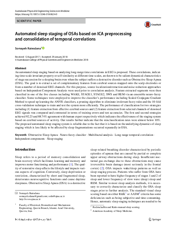(PDF) Automated sleep staging of OSAs based on ICA preprocessing and consolidation of temporal ...