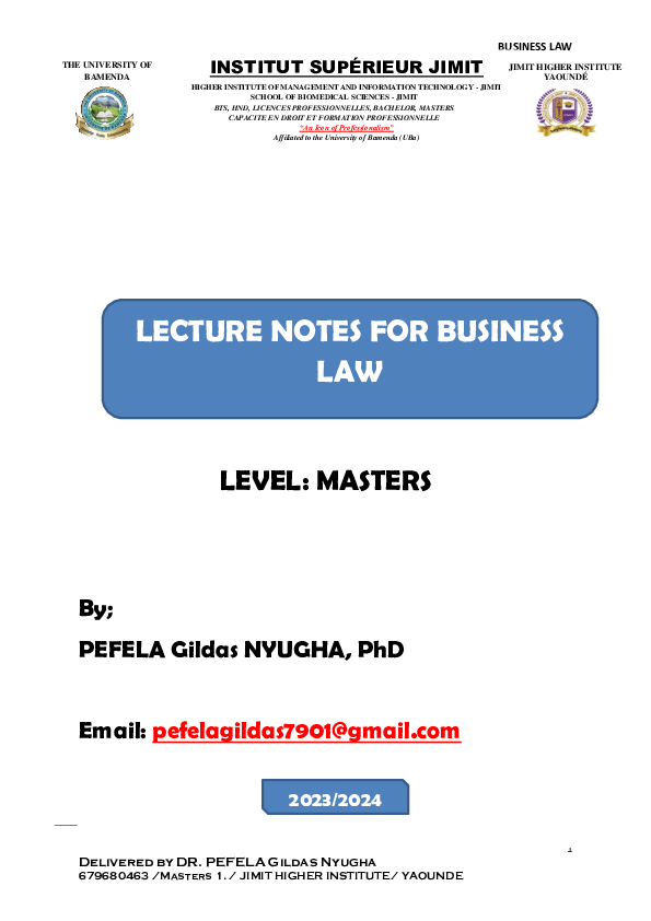 (PDF) BUSINESS LAW lecture notes