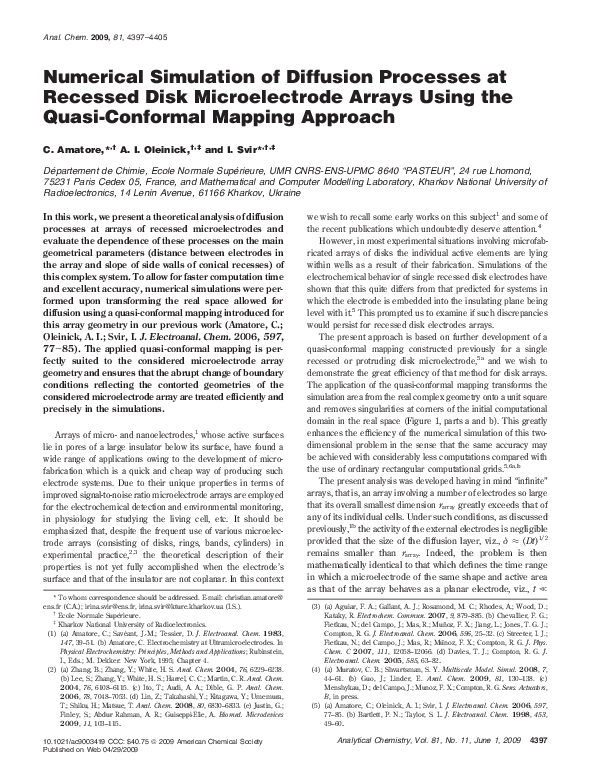 (PDF) Numerical Simulation of Diffusion Processes at Recessed Disk Microelectrode Arrays Using ...