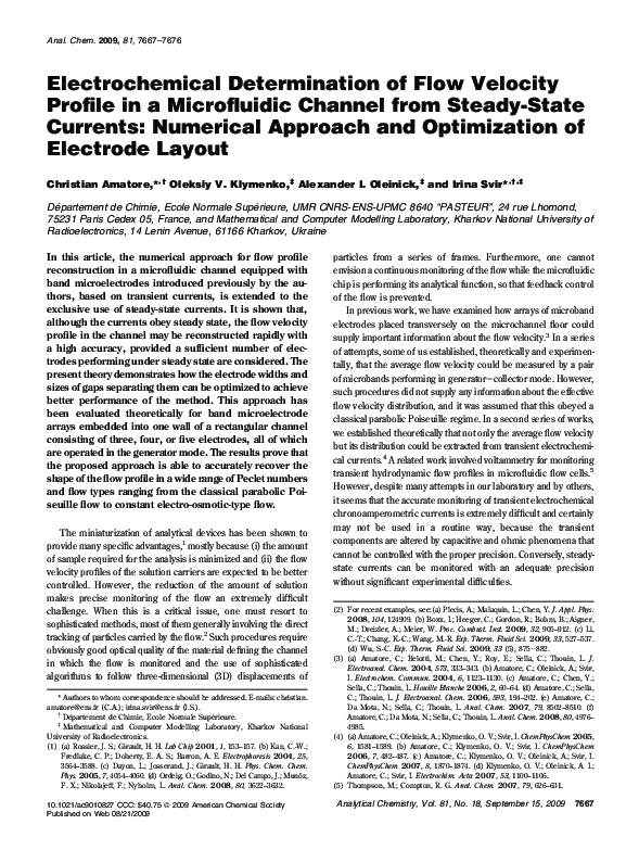 (PDF) Electrochemical Determination of Flow Velocity Profile in a Microfluidic Channel from ...