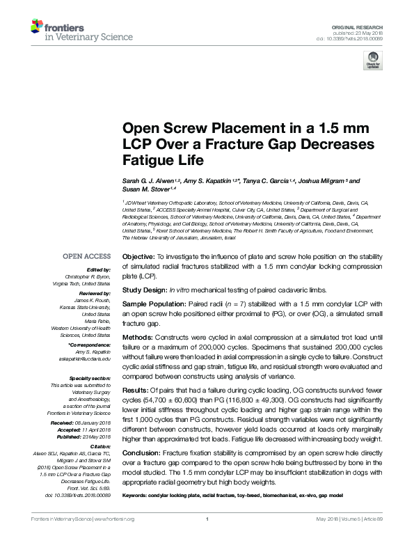 (PDF) Open Screw Placement in a 1.5 mm LCP Over a Fracture Gap ...