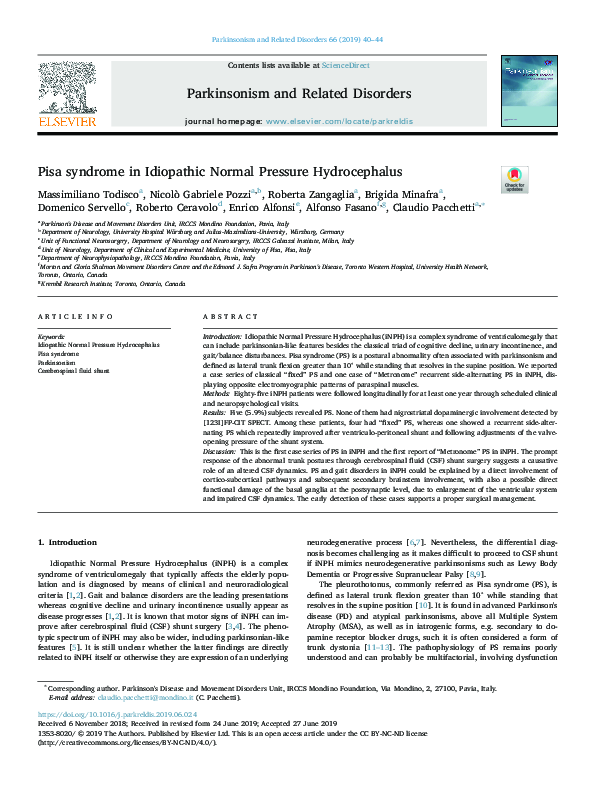 (PDF) Pisa syndrome in Idiopathic Normal Pressure Hydrocephalus