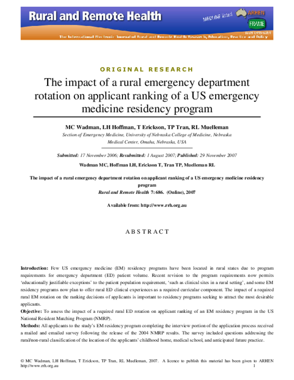 (PDF) The impact of a rural emergency department rotation on applicant ...
