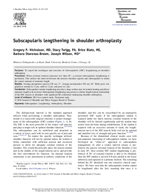 (PDF) Subscapularis lengthening in shoulder arthroplasty