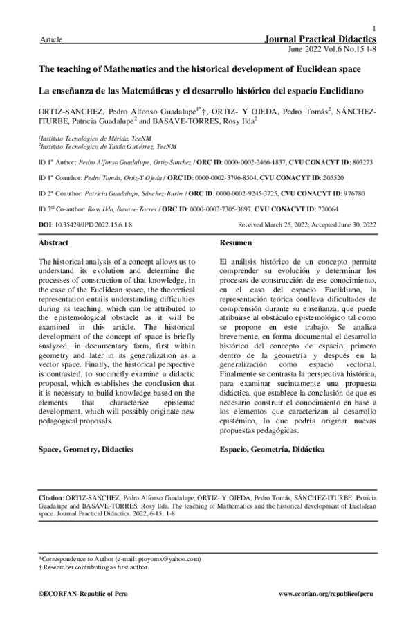 Pdf The Teaching Of Mathematics And The Historical Development Of Euclidean Space