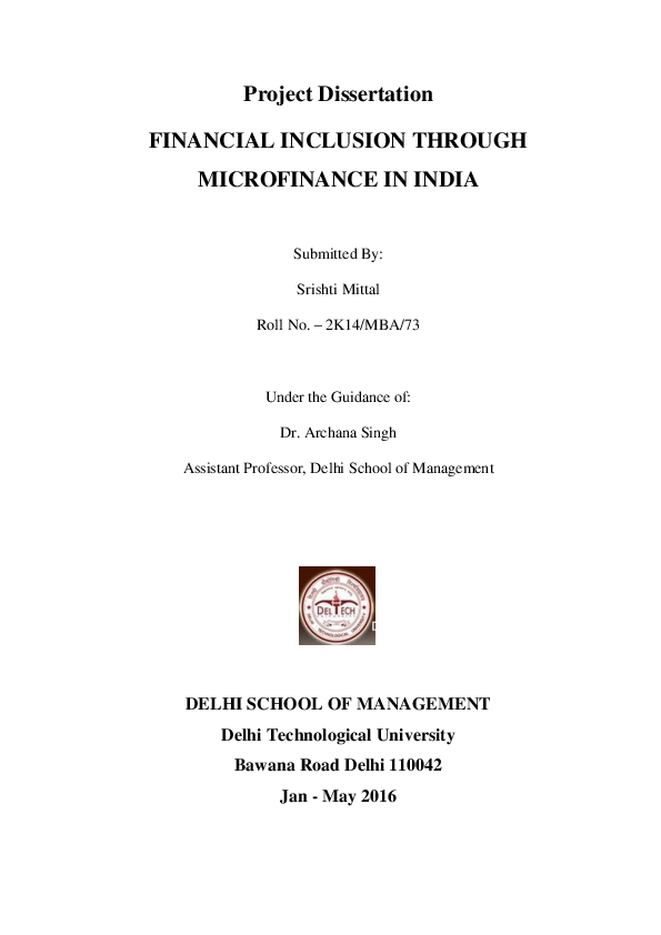 (PDF) Project Dissertation FINANCIAL INCLUSION THROUGH MICROFINANCE IN ...