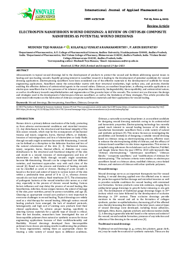 (PDF) Electrospun Nanofibrous Wound Dressings: A Review on Chitosan Composite Nanofibers as ...