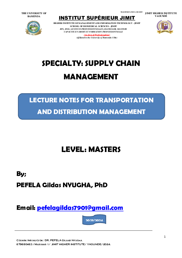 (PDF) LECTURE NOTES FOR TRANSPORTATION AND DISTRIBUTION MANAGEMENT