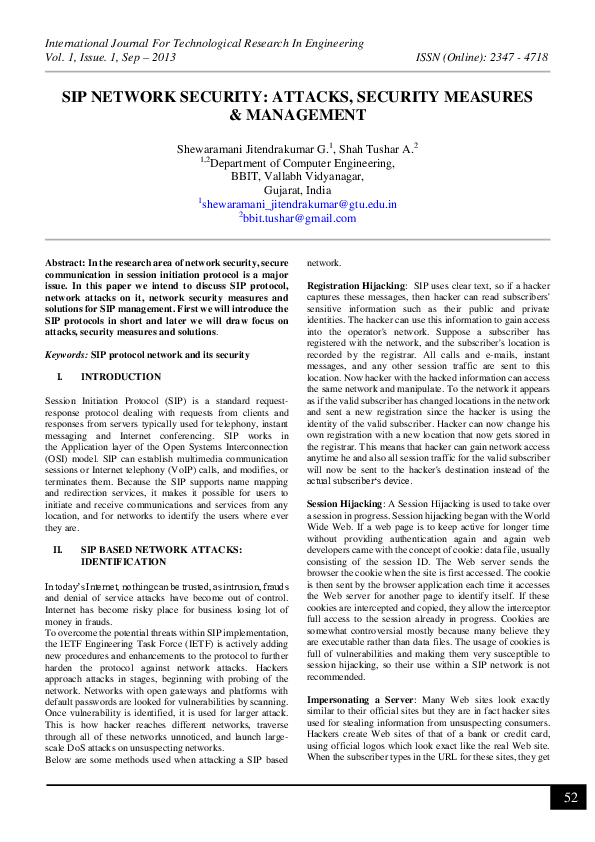 (PDF) Sip Network Security: Attacks, Security Measures & Management