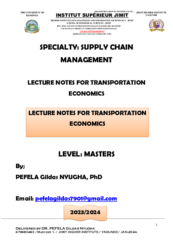 (PDF) Transportation economics lecture notes