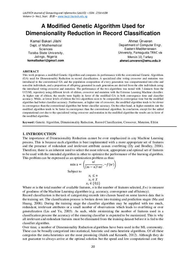 (PDF) A Modified Genetic Algorithm Used for Dimensionality Reduction in Record Classification ...