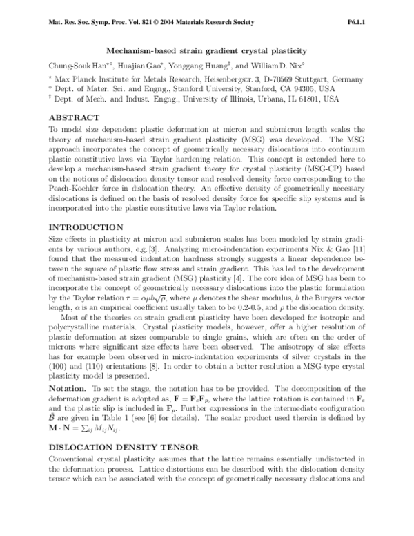 (PDF) Mechanism-based strain gradient crystal plasticity—II. Analysis | W. Nix - Academia.edu