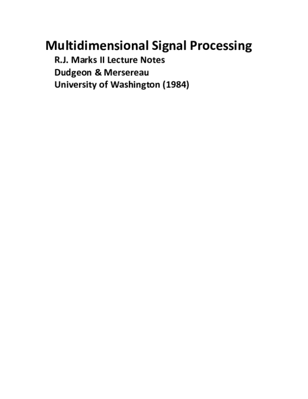(PDF) Multidimensional Signal Processing