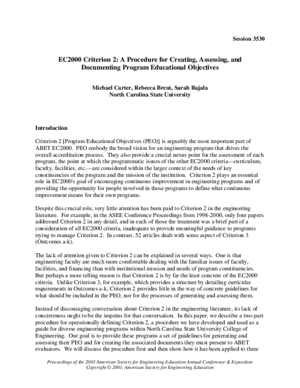 (PDF) Ec 2000 Criterion 2: A Procedure For Creating, Assessing, And Documenting Program ...