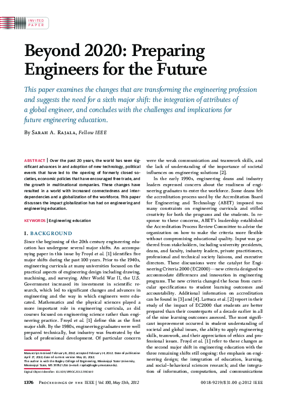 (PDF) Beyond 2020: Preparing Engineers for the Future