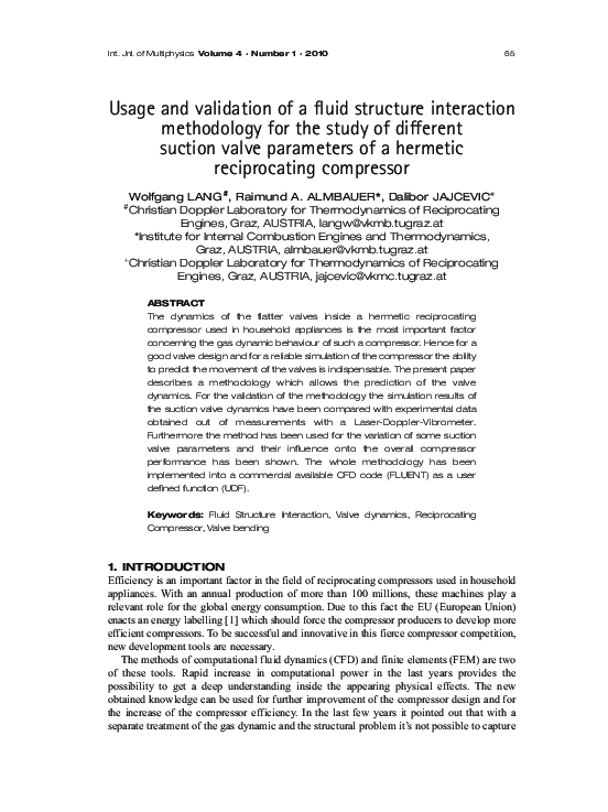 (PDF) Usage and validation of a fluid structure interaction methodology for the study of ...