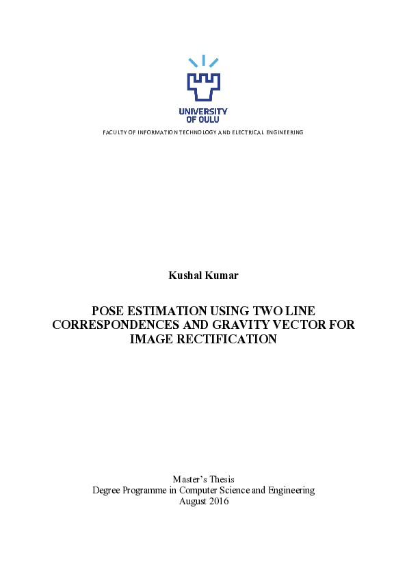 (PDF) Pose estimation using two line correspondences and gravity vector for image rectification