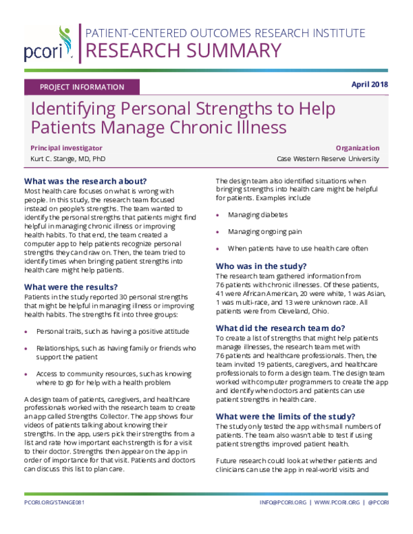 (PDF) Identifying Personal Strengths to Help Patients Manage Chronic ...