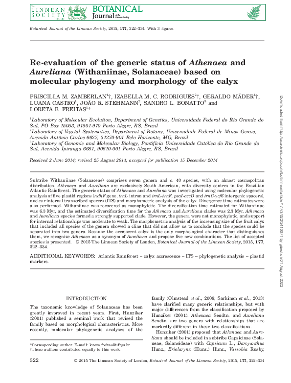 (PDF) Re-evaluation of the generic status of Athenaea and Aureliana ...